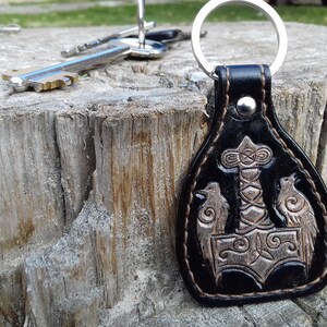 Thor's Hammer, Mjolnir Keychain, Leather Keychain, Custom Leather ...