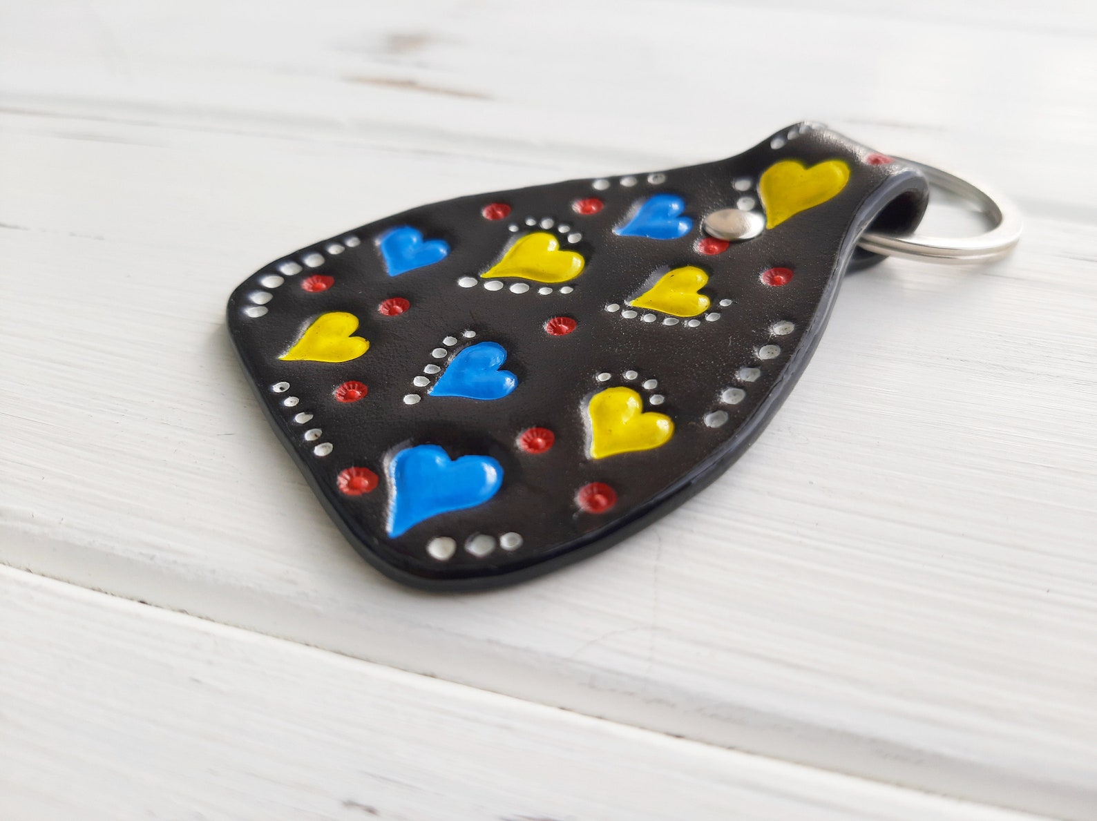 Ukraine Heart Leather Keychain, Flag Blue and Yellow Keyring ...
