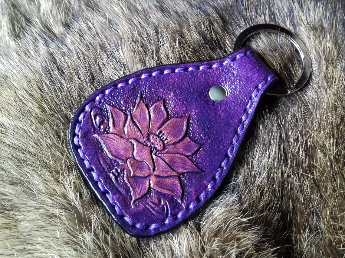 Yoga Keychain Lotus Keychain Floral Leather Keychain Flower | Etsy