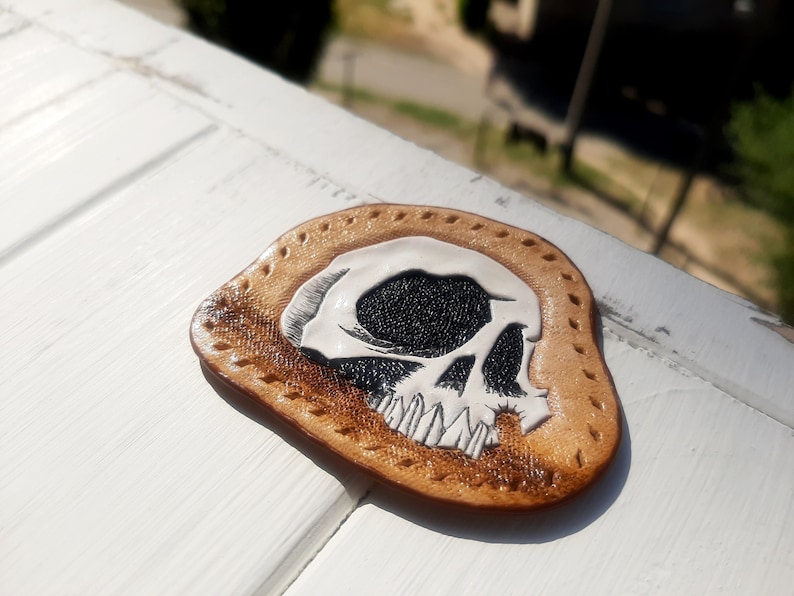 Leather Skull Patch, Skeleton, Carved Leather, Biker Patch, Custom ...