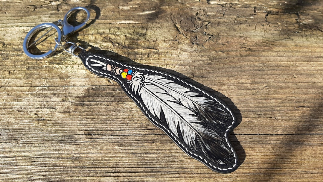 Leather Feathers Key, Pyrography Keychain, Custom Leather, Hand Painted ...