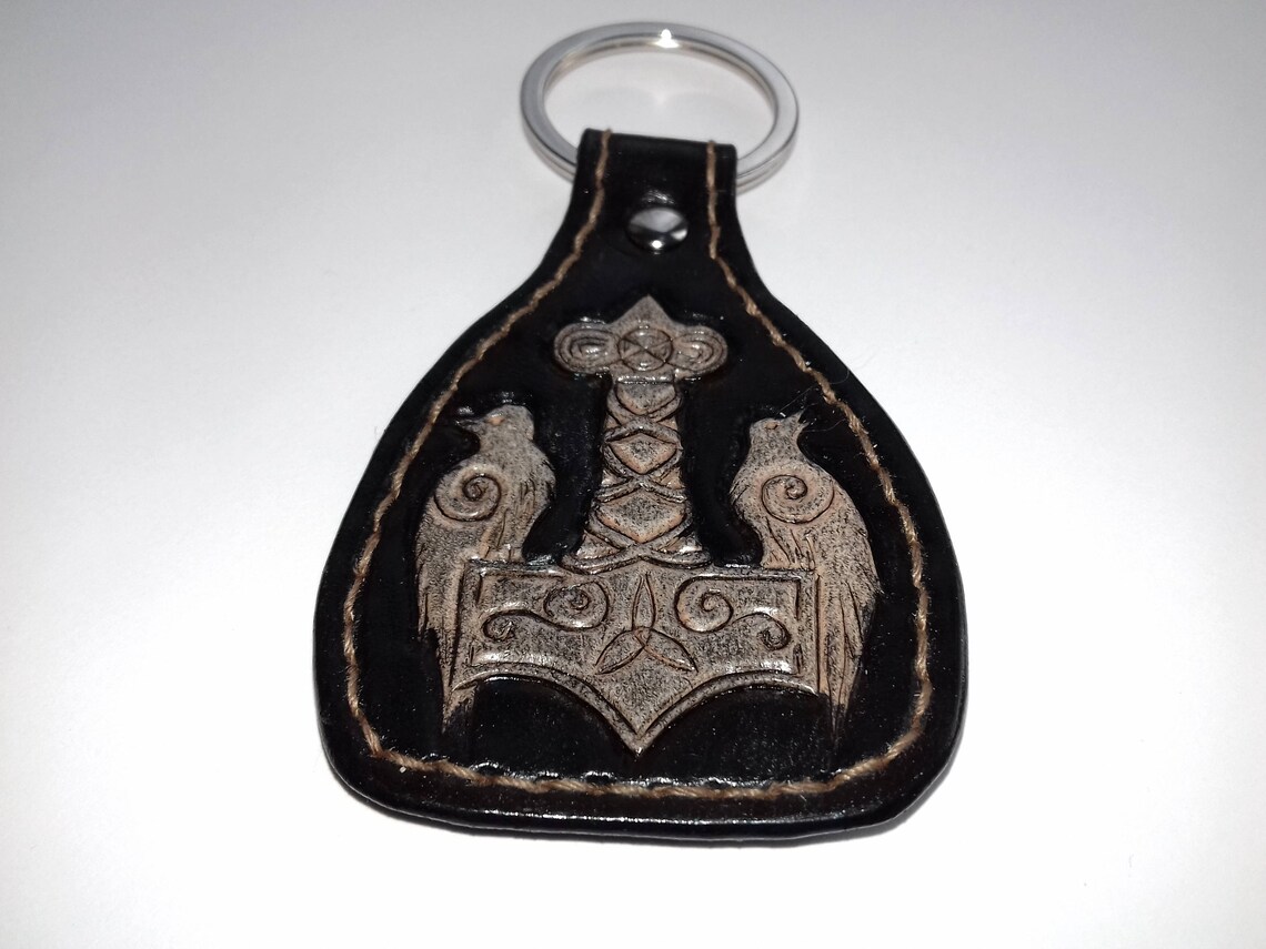 Thor's Hammer Mjolnir Keychain Leather Keychain Custom | Etsy