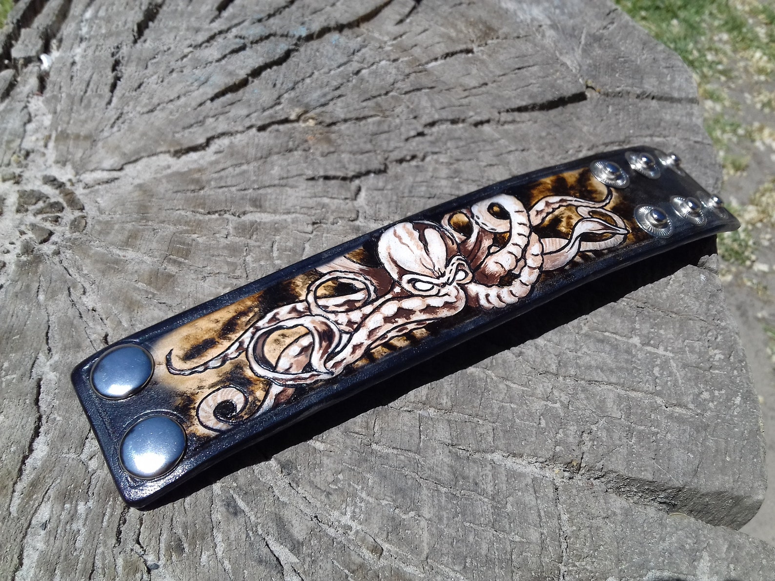 Octopus Leather Cuff Bracelet Pyrography Leather Pirate | Etsy