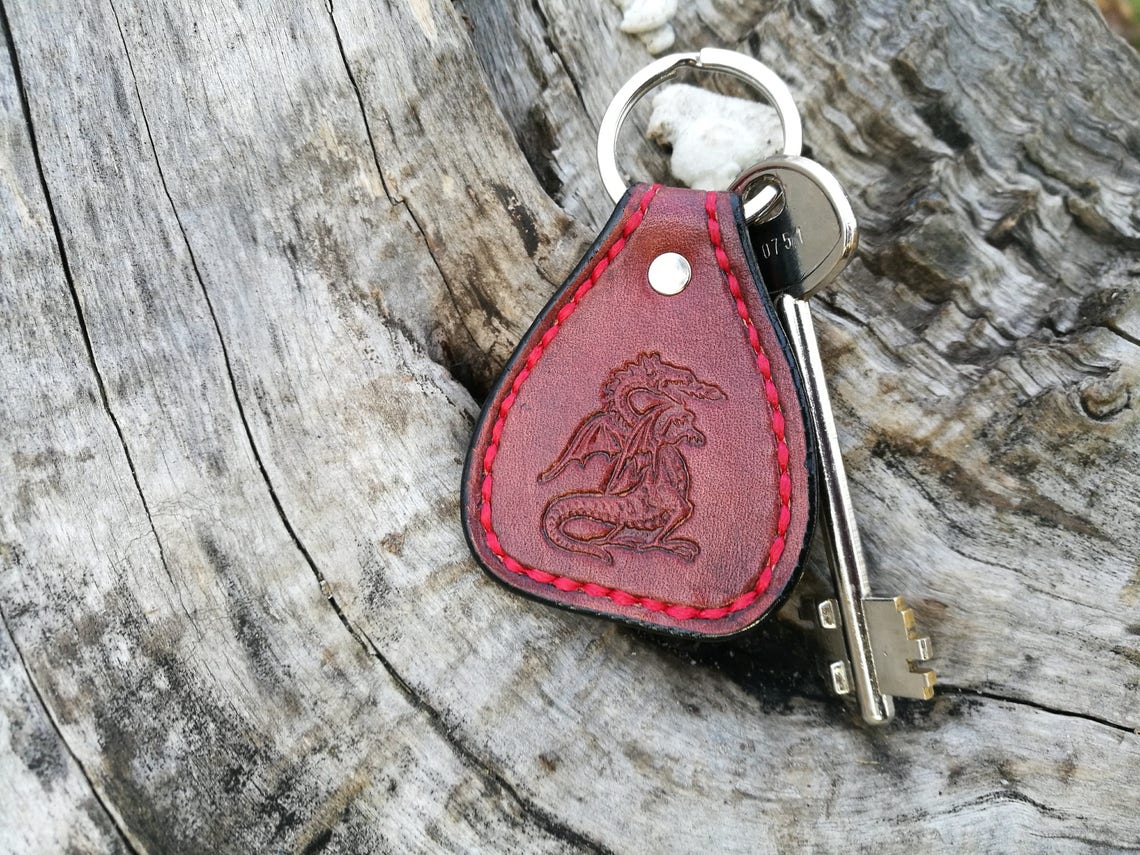 Dragon leather keychain Personalized leather key fob Custom | Etsy