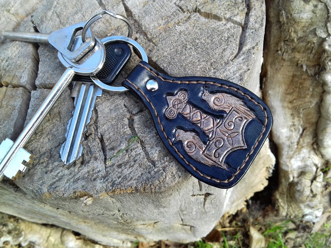 Thor's Hammer, Mjolnir Keychain, Leather Keychain, Custom Leather ...
