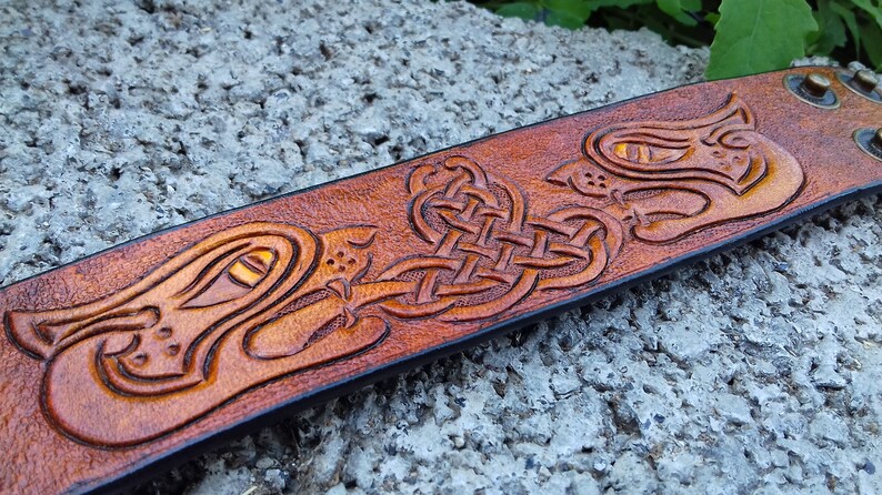 Viking Bracelet Leather, Celtic Dog Head, Celtic Leather Bracelet ...