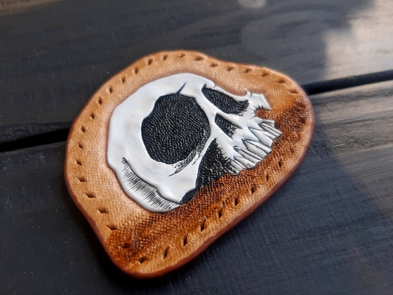Leather Skull Patch Skeleton Carved Leather Biker Patch - Etsy