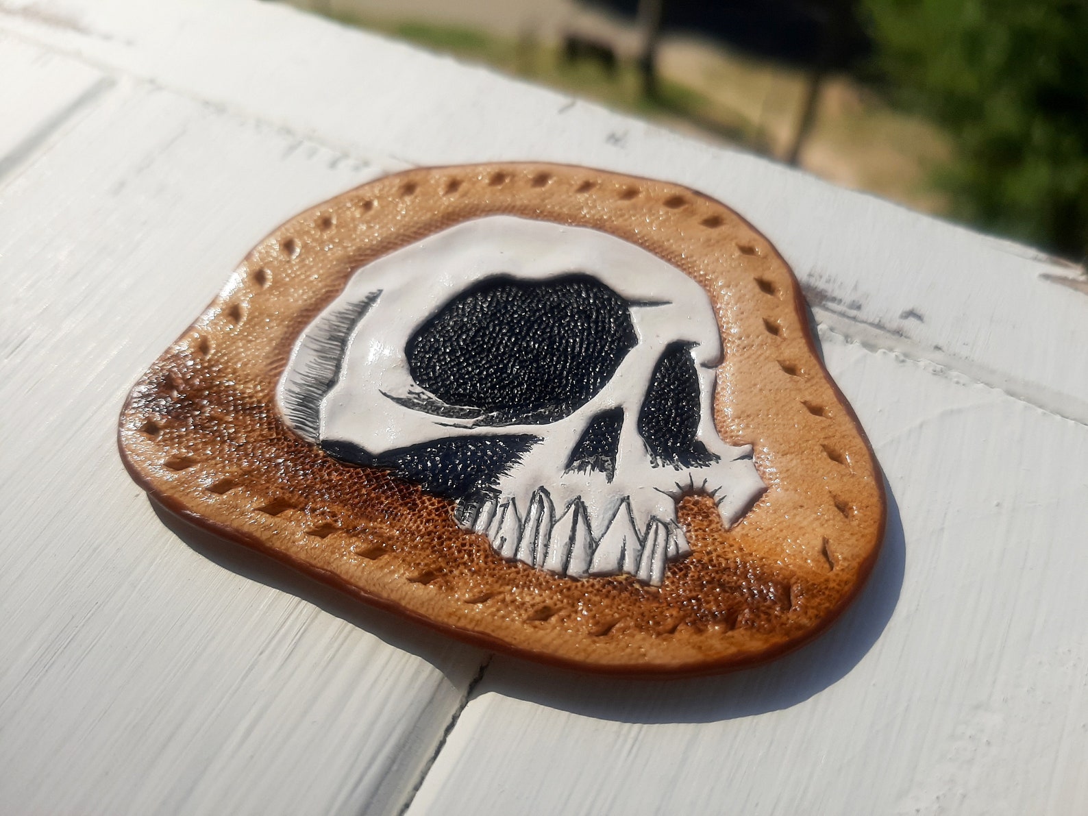 Leather Skull Patch Skeleton Carved Leather Biker Patch - Etsy
