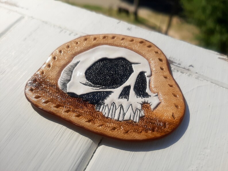 Leather Skull Patch Skeleton Carved Leather Biker Patch - Etsy