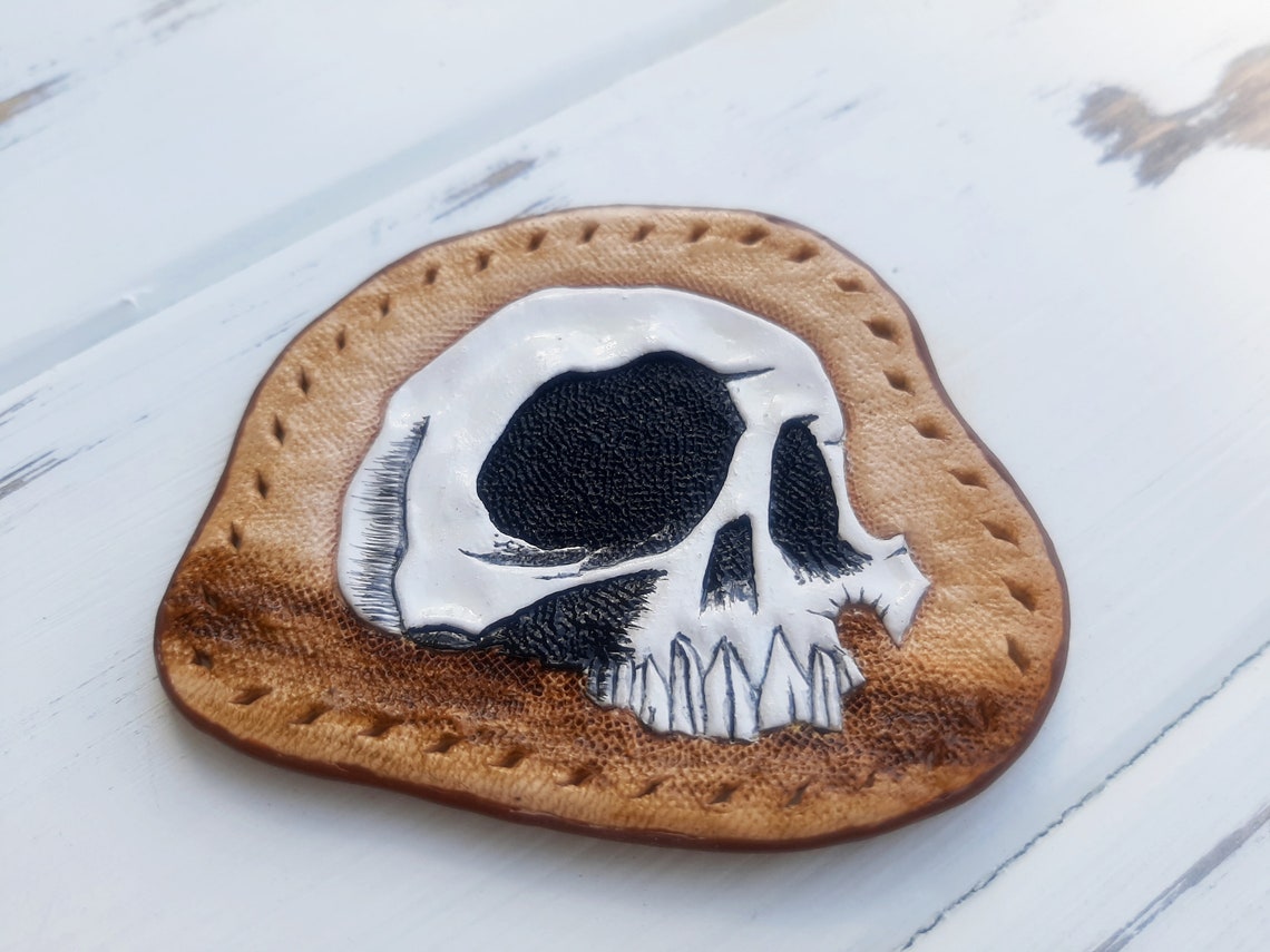 Leather Skull Patch Skeleton Carved Leather Biker Patch - Etsy