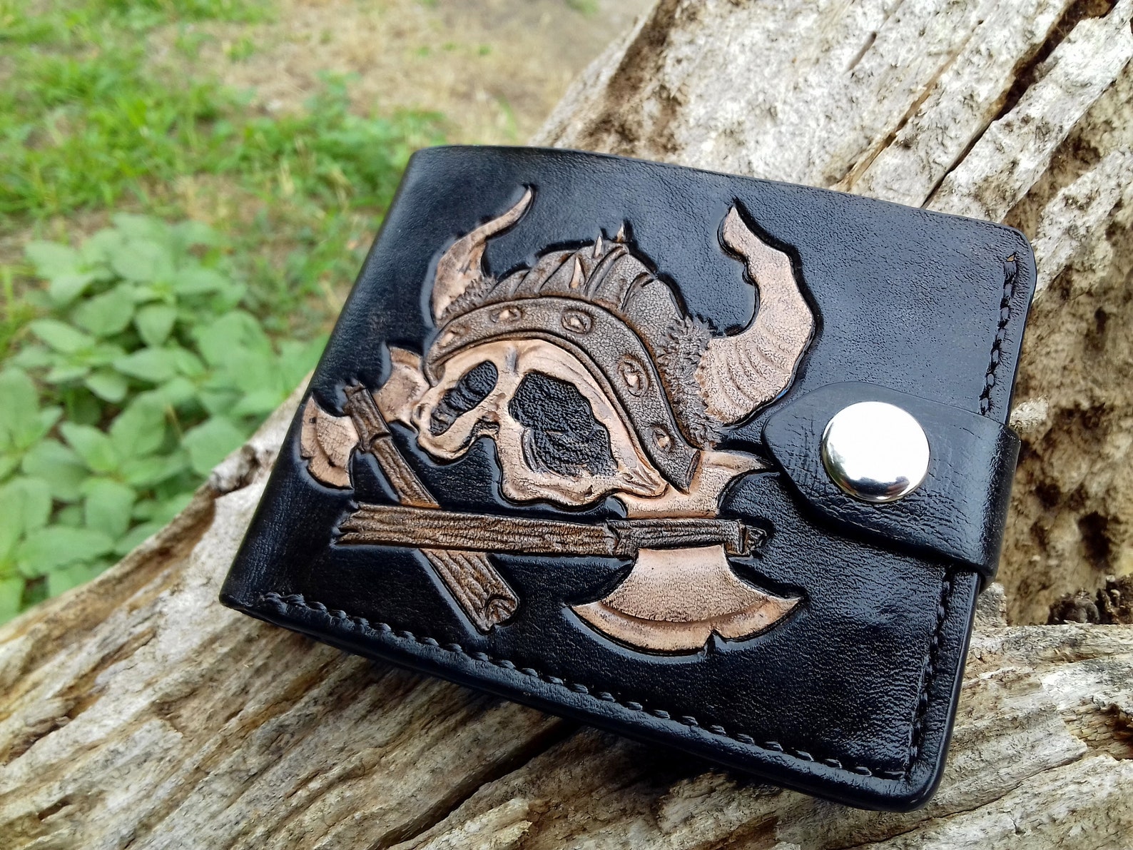 The Skull of the Viking With the Axe Viking Wallet Skull - Etsy