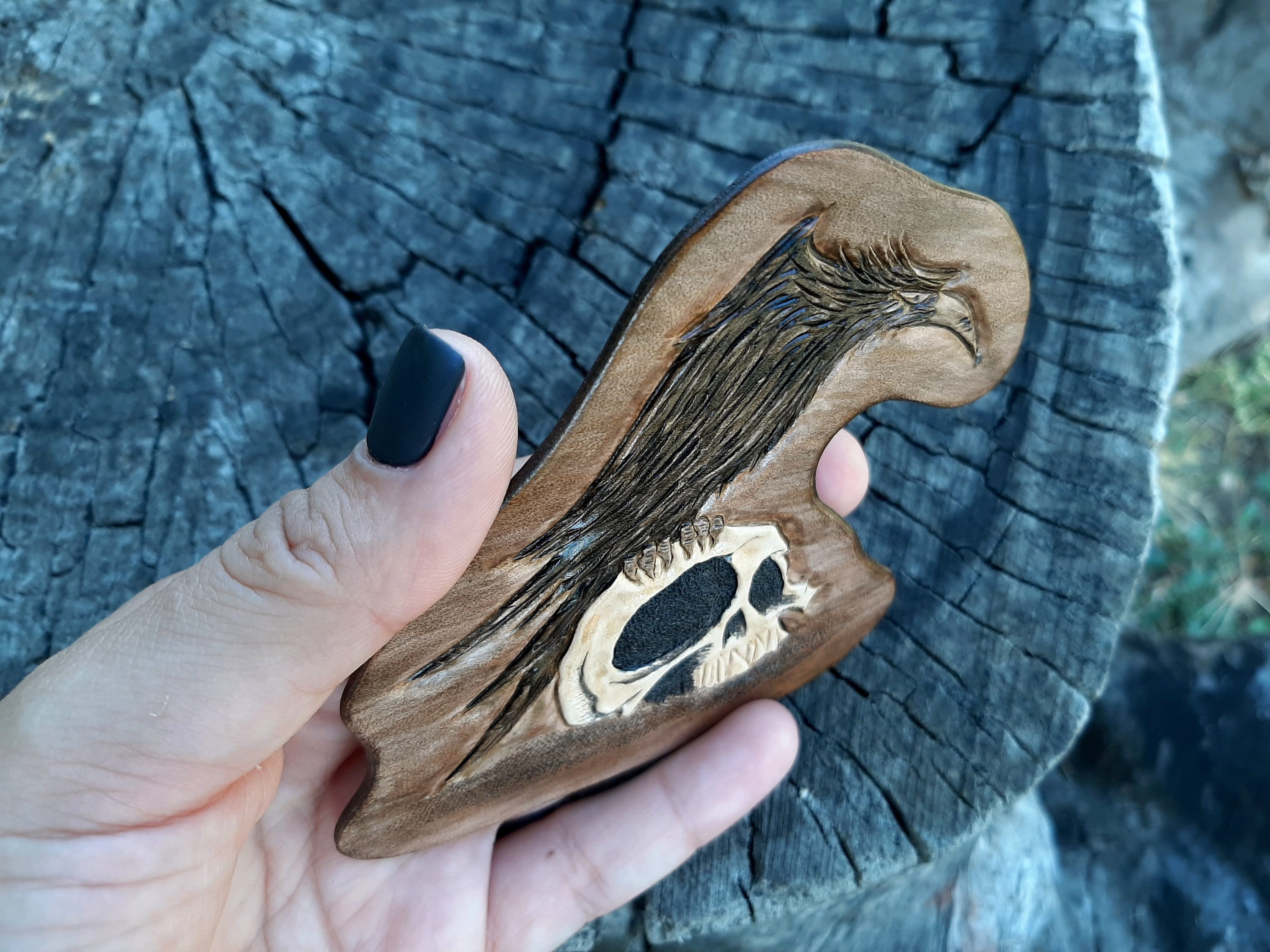 Leather Skull and Raven Patch, Crow, Carved Leather, Biker Patch ...