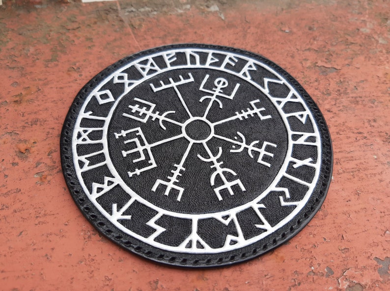 Leather Patch Compass of Vegvisir, Runic Compass, Norse Wheel, Celtic ...