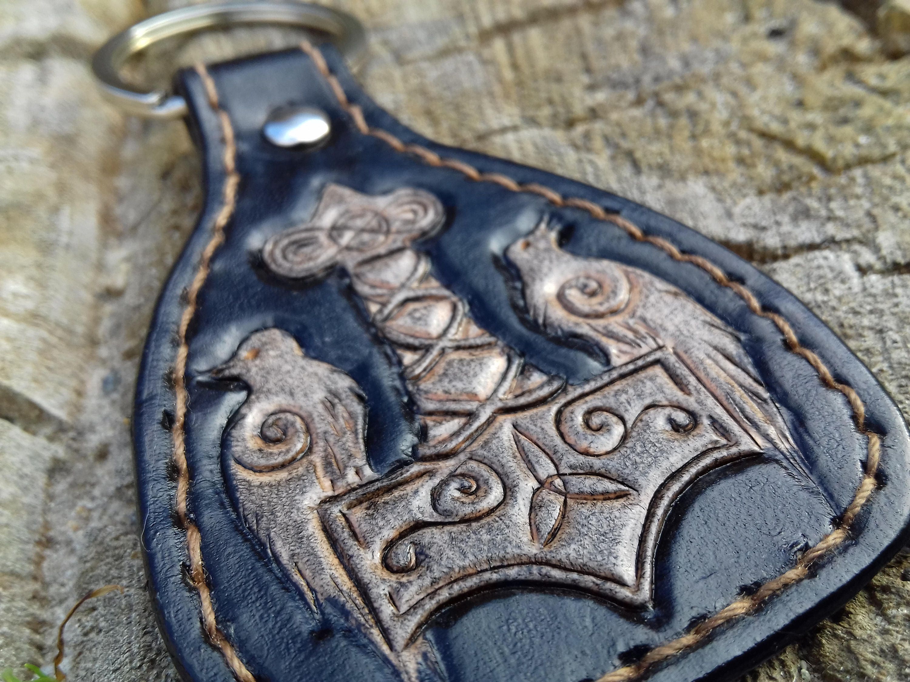 Thor's Hammer Mjolnir Keychain Leather Keychain Custom - Etsy
