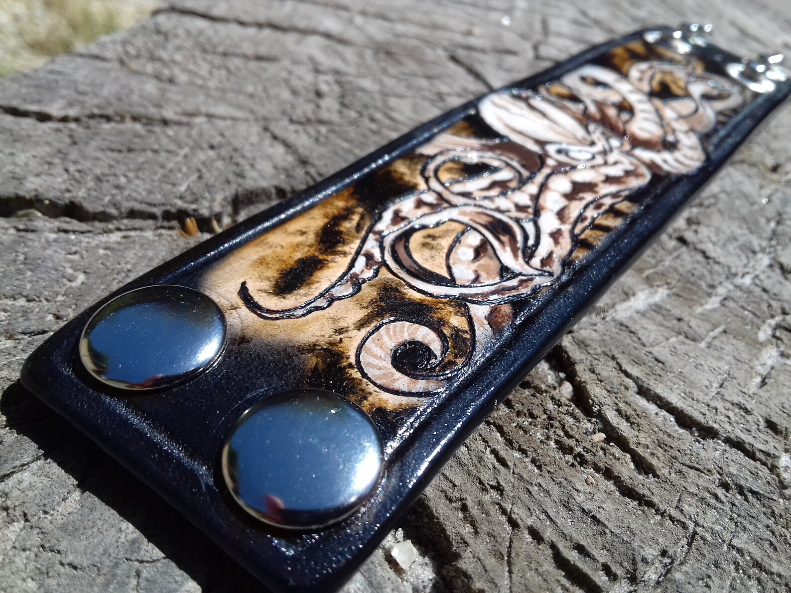 Octopus Leather Cuff Bracelet Pyrography Leather Pirate - Etsy