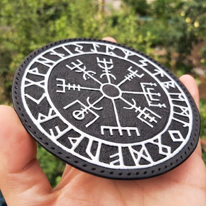 Leather Patch Compass of Vegvisir, Runic Compass, Norse Wheel, Celtic ...