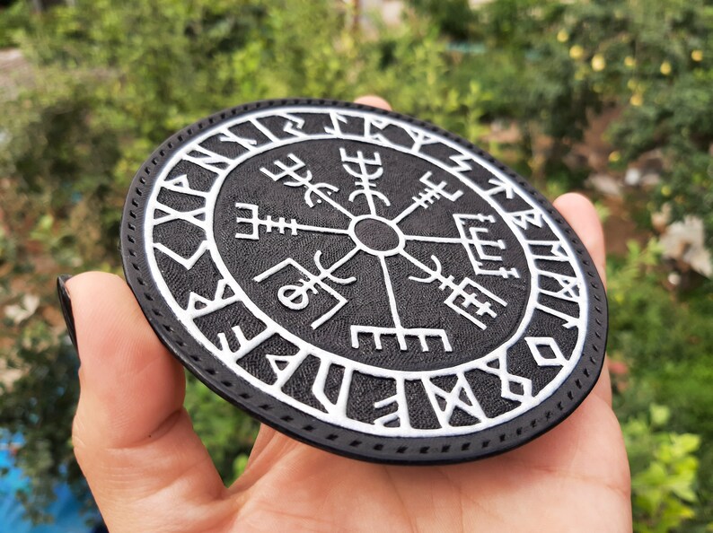 Leather Patch Compass of Vegvisir, Runic Compass, Norse Wheel, Celtic ...