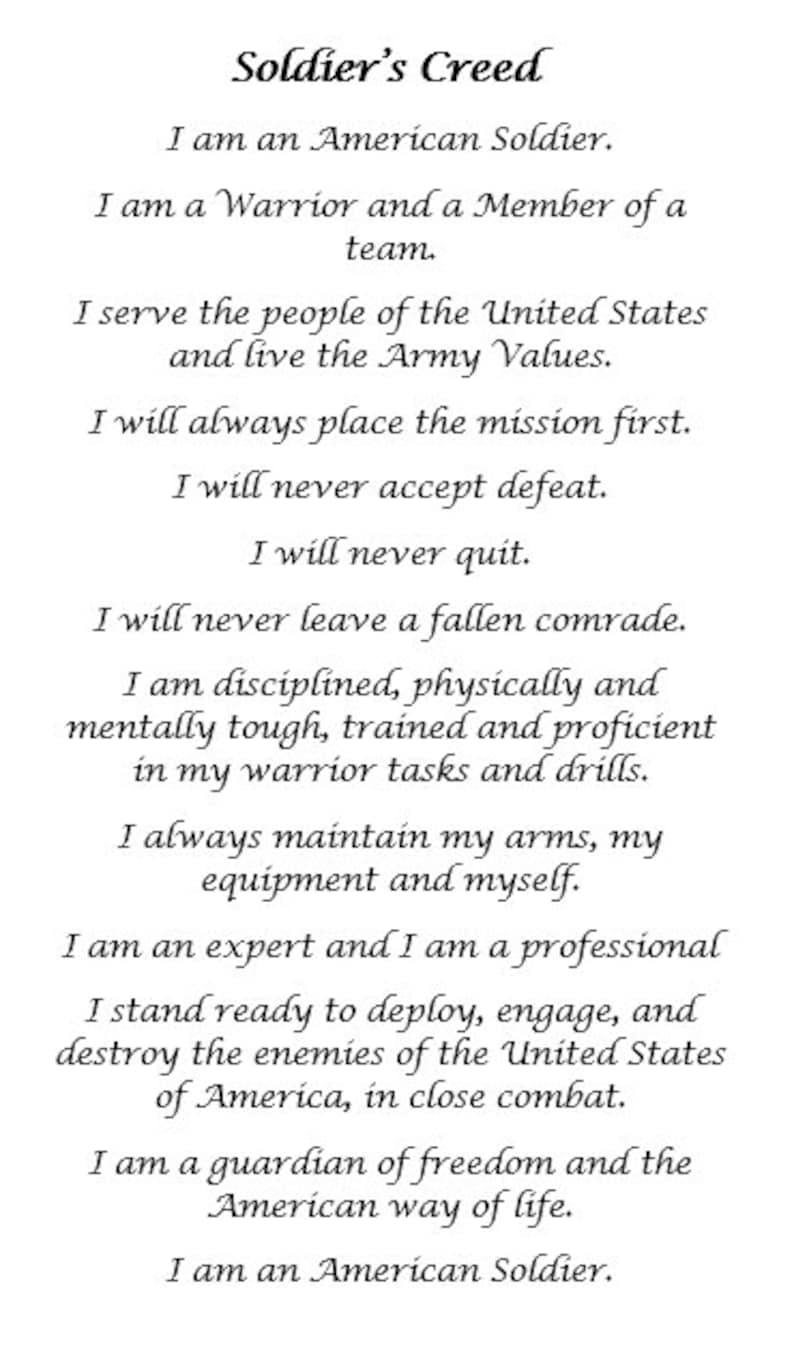 Soldiers Creed DECAL (clear Sticker) - Etsy