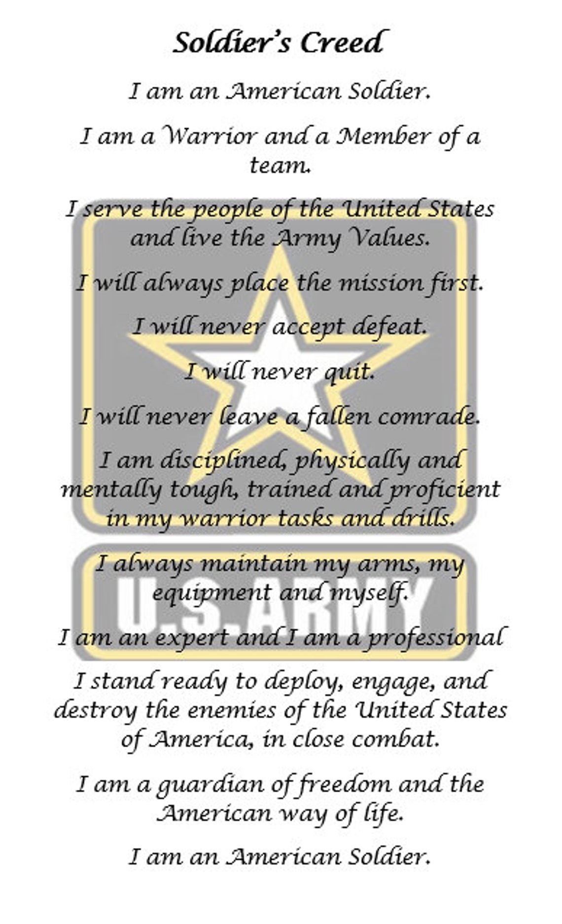 Soldiers Creed DECAL (clear Sticker) - Etsy