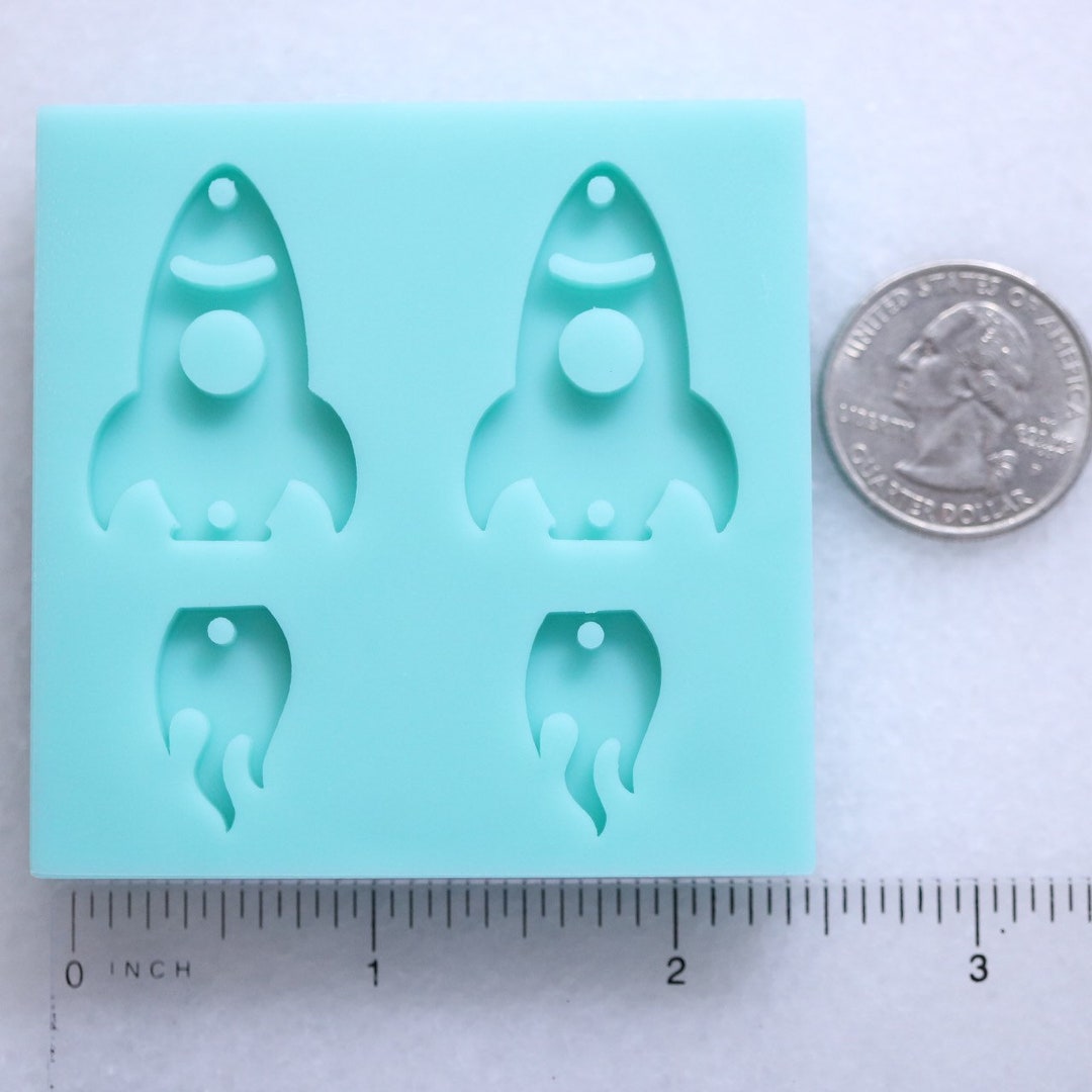 Shiny 2 Piece Rocket Ship Earrings Mold, Rocket Pendant Mold, Spaceship ...