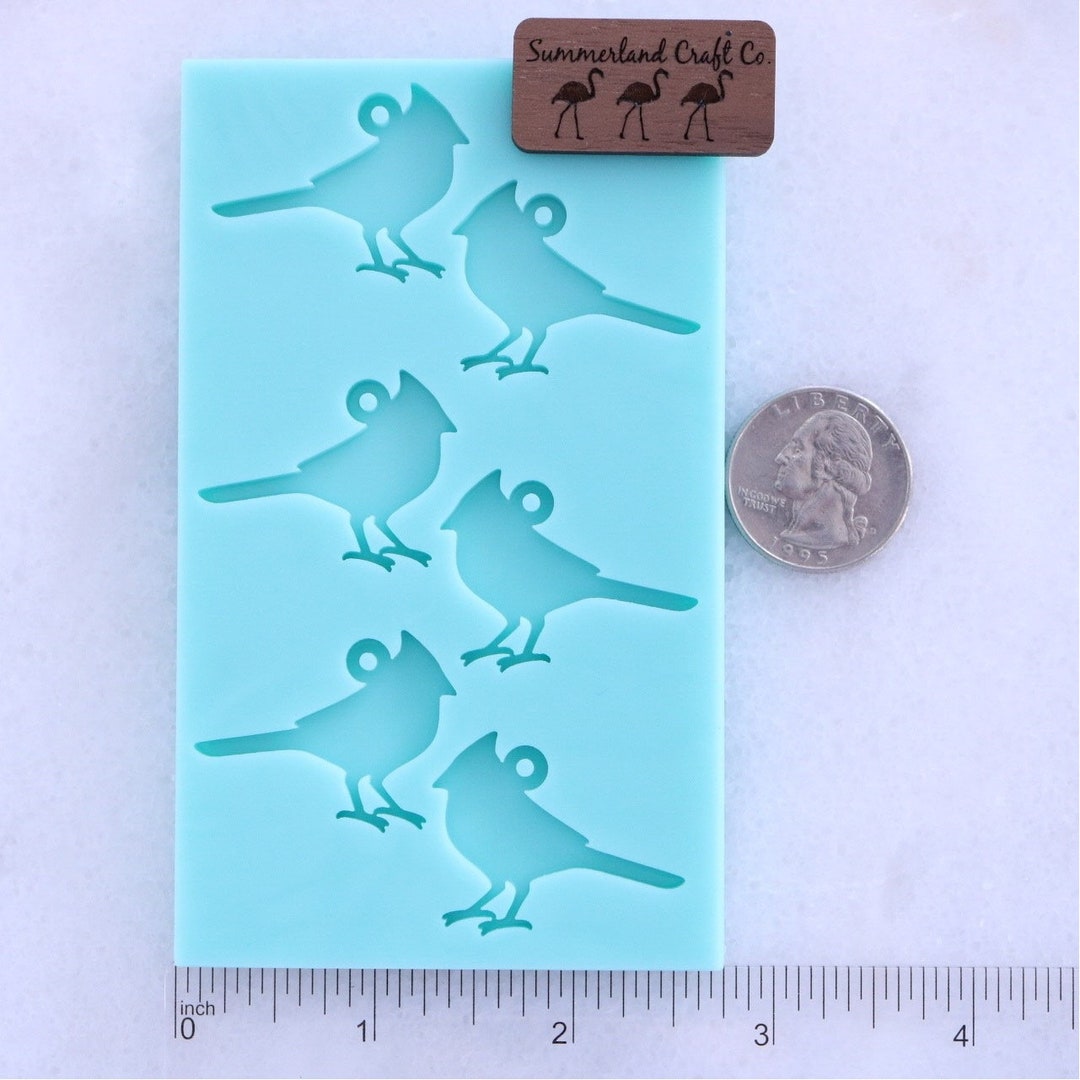 1” Cardinal Drop Earrings Mold, Shiny Cardinal Pendant Mold, Bird Drop ...