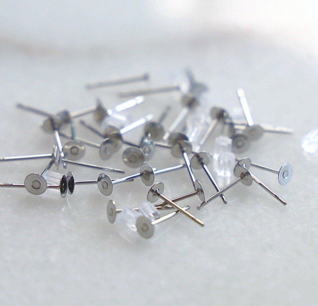 500 250 Pairs 4mm Stainless Steel Earring Posts With Clear Plastic ...