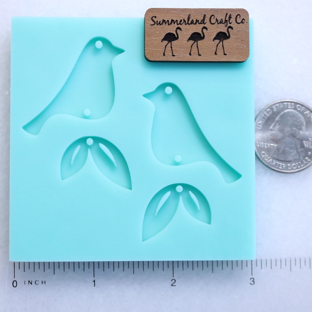 Shiny 2 Piece Bird and Leaf Drop Earrings Mold, Bird Earrings Mold ...