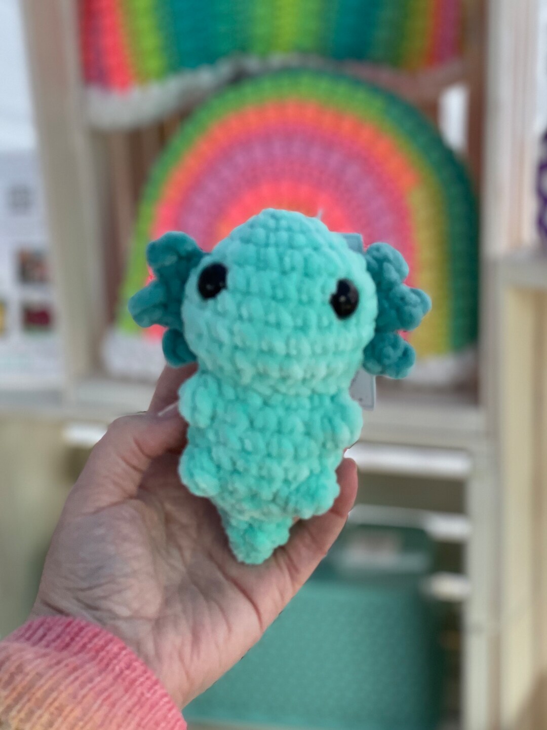 Axolotl Plushie in Sea Glass and Teal, Small Handmade Axolotl, Baby ...
