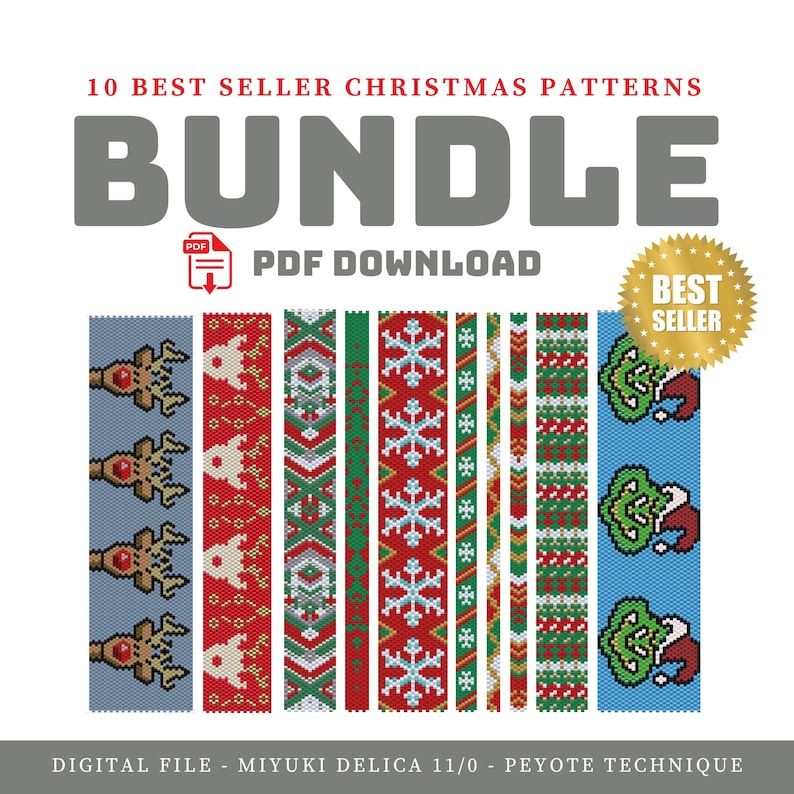 Christmas Bracelet Peyote Pattern Bundle, Miyuki Beading (digital ...