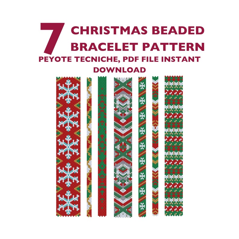 7 Miyuki Christmas Bracelet Patterns, Peyote Beading Tutorial (PDF ...
