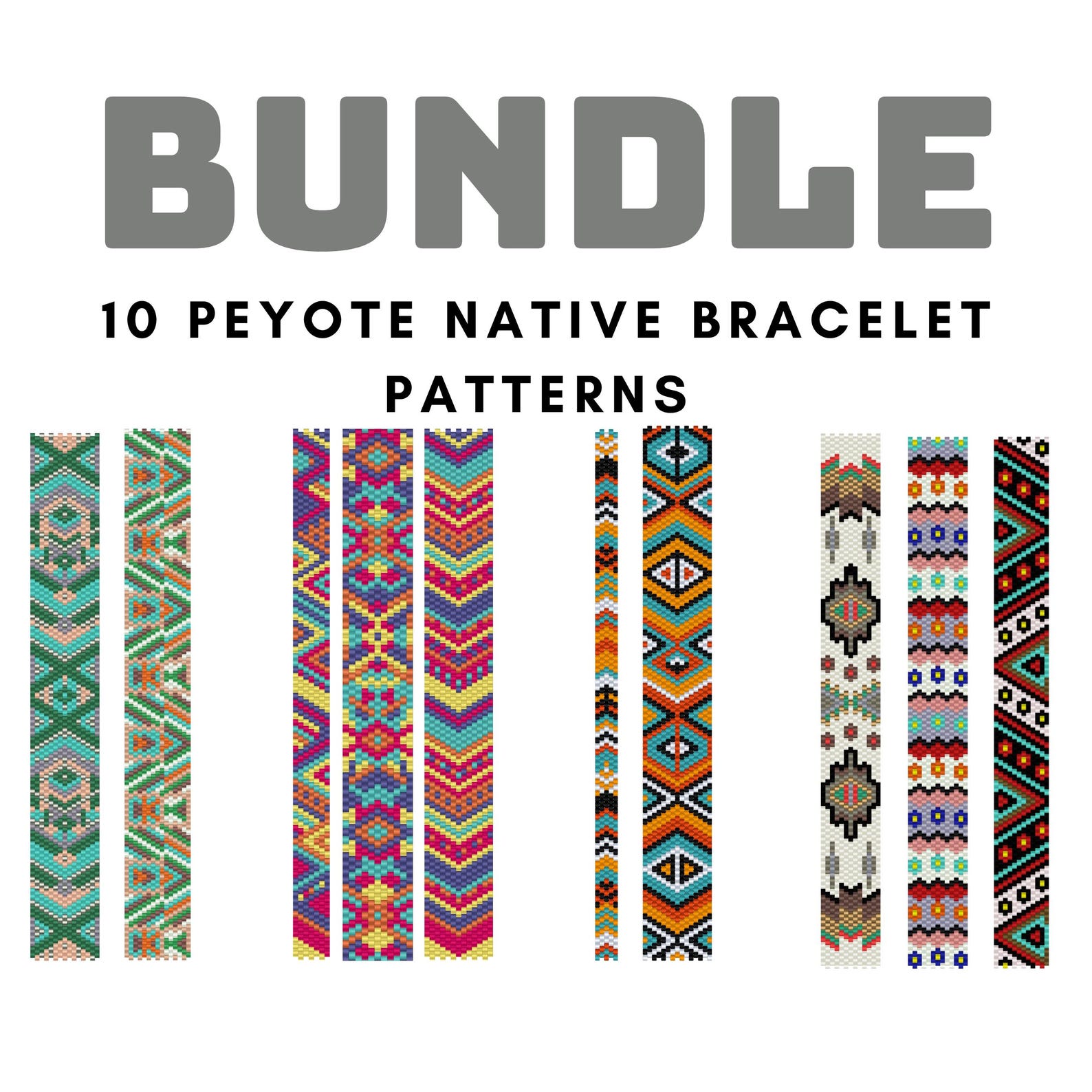 10 Native America Bundle, Peyote Technique Bracelet Patterns - Tutorial ...