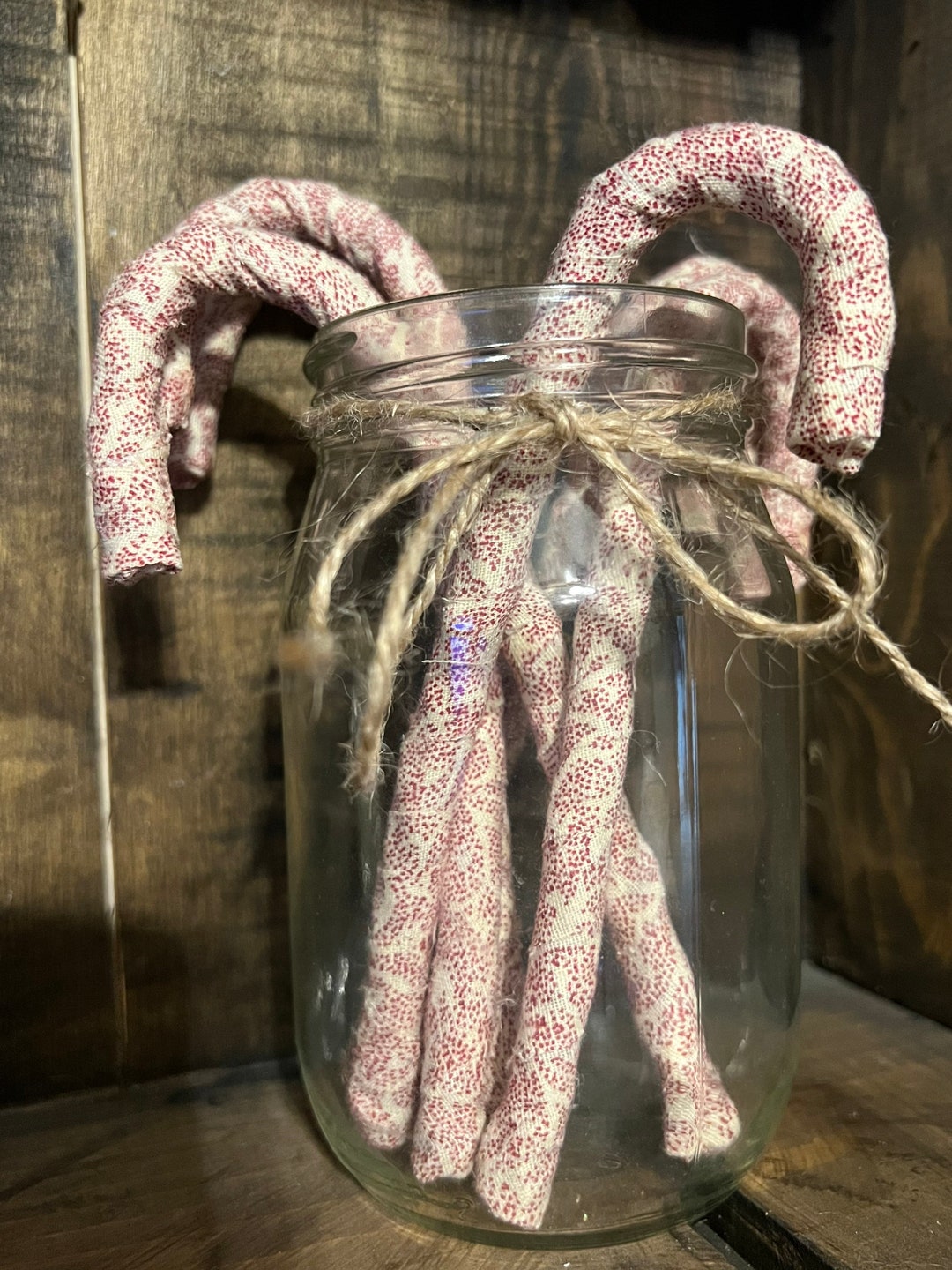 Primitive Candy Cane, Rustic, Fabric Wrapped Candy Cane, Candy Cane ...