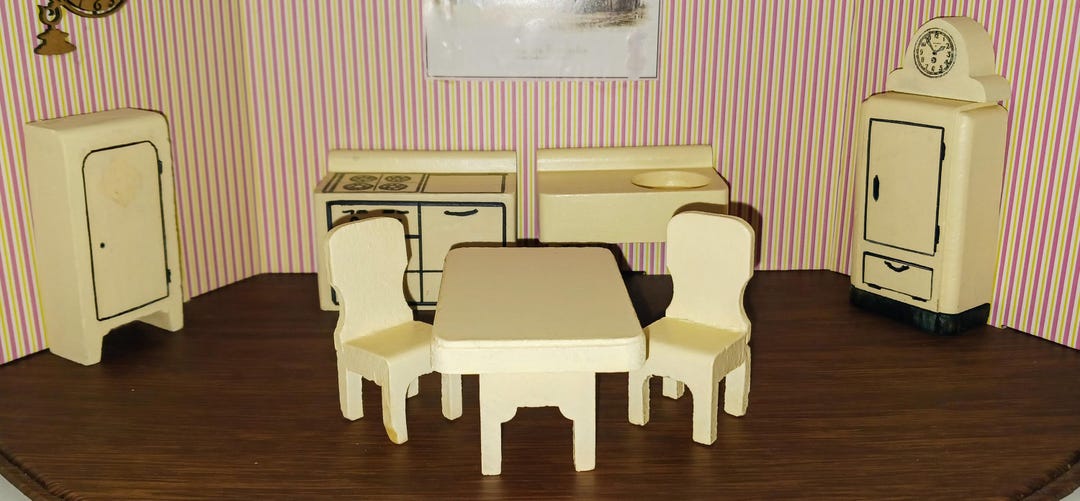 Kage Dollhouse Kitchen Set, Vintage 1930s, REPAINTED, 1:16 Scale Set ...