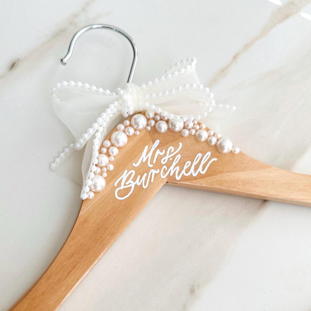 Personalized Bride Hanger With Pearls Custom Wedding Dress Hanger Wood ...