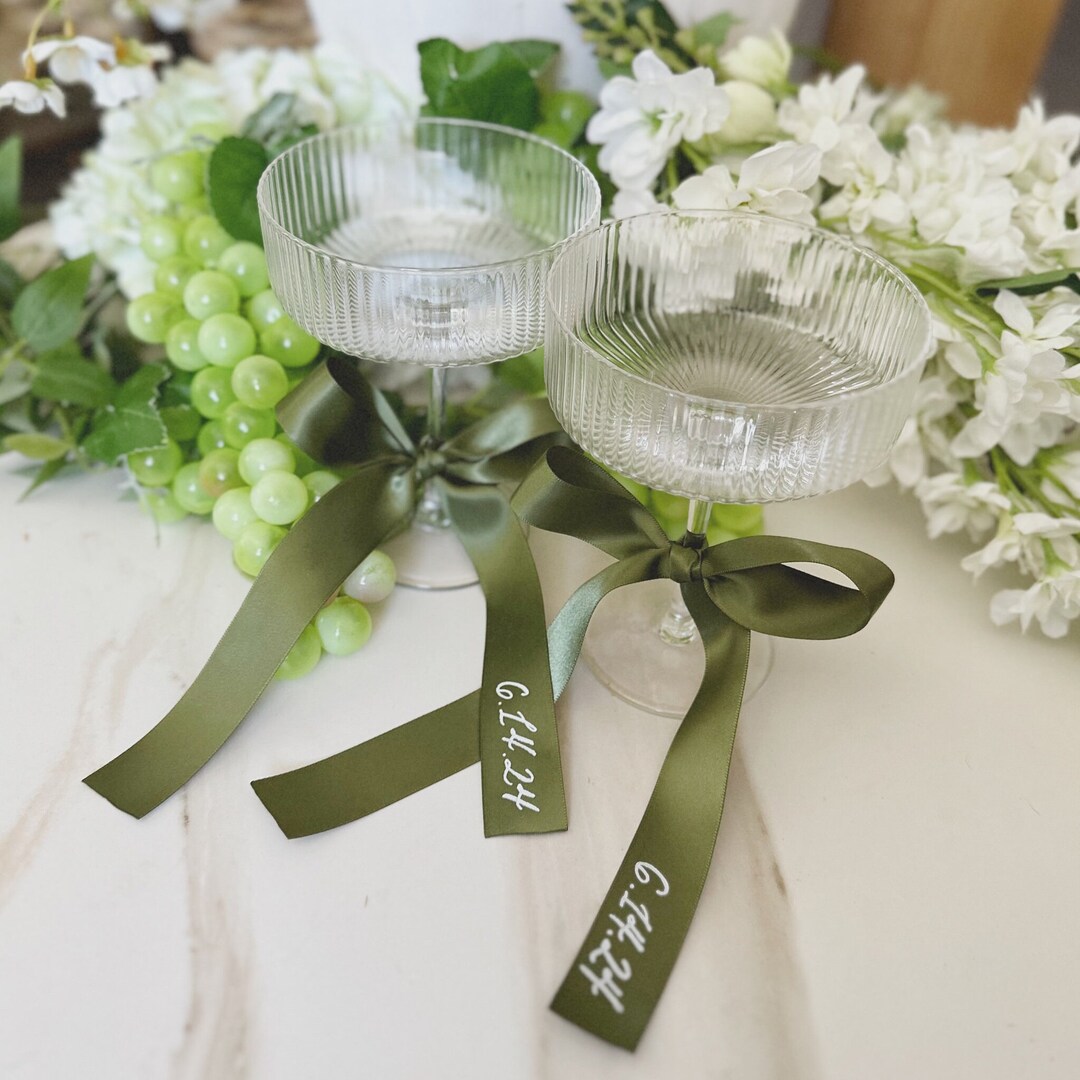 Custom Wedding Champagne Coupe Glasses Personalized Drink Ribbon ...