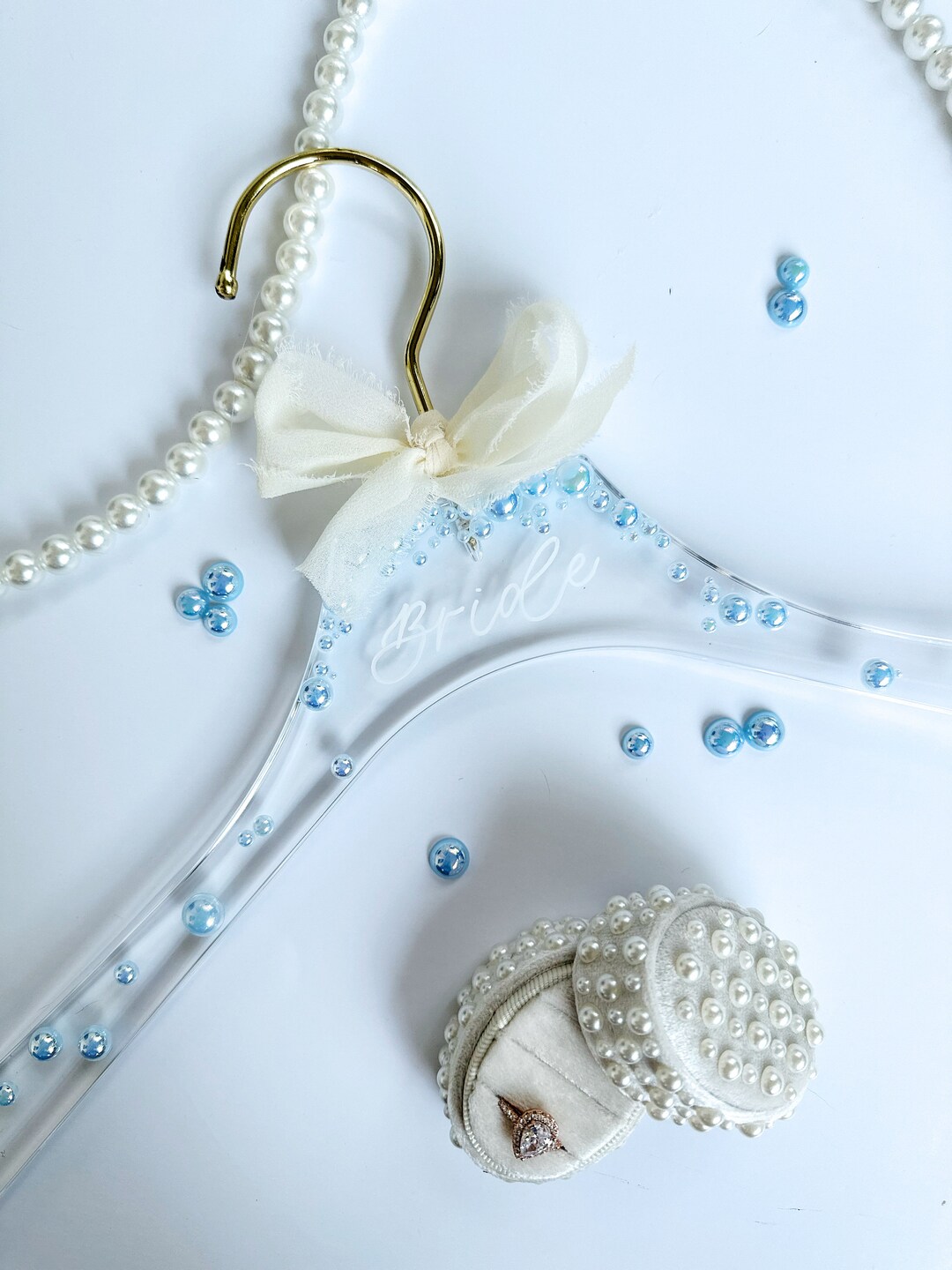 Custom Bride Hanger With Pearls Something Blue for Bride Acrylic Bridal ...