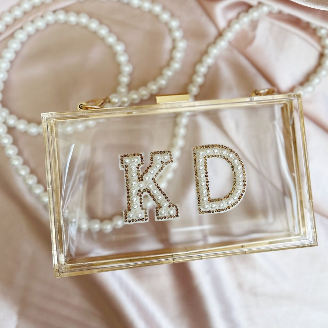 Custom Clear Crossbody Purse With Initials Pearl Letter Purse Stadium ...