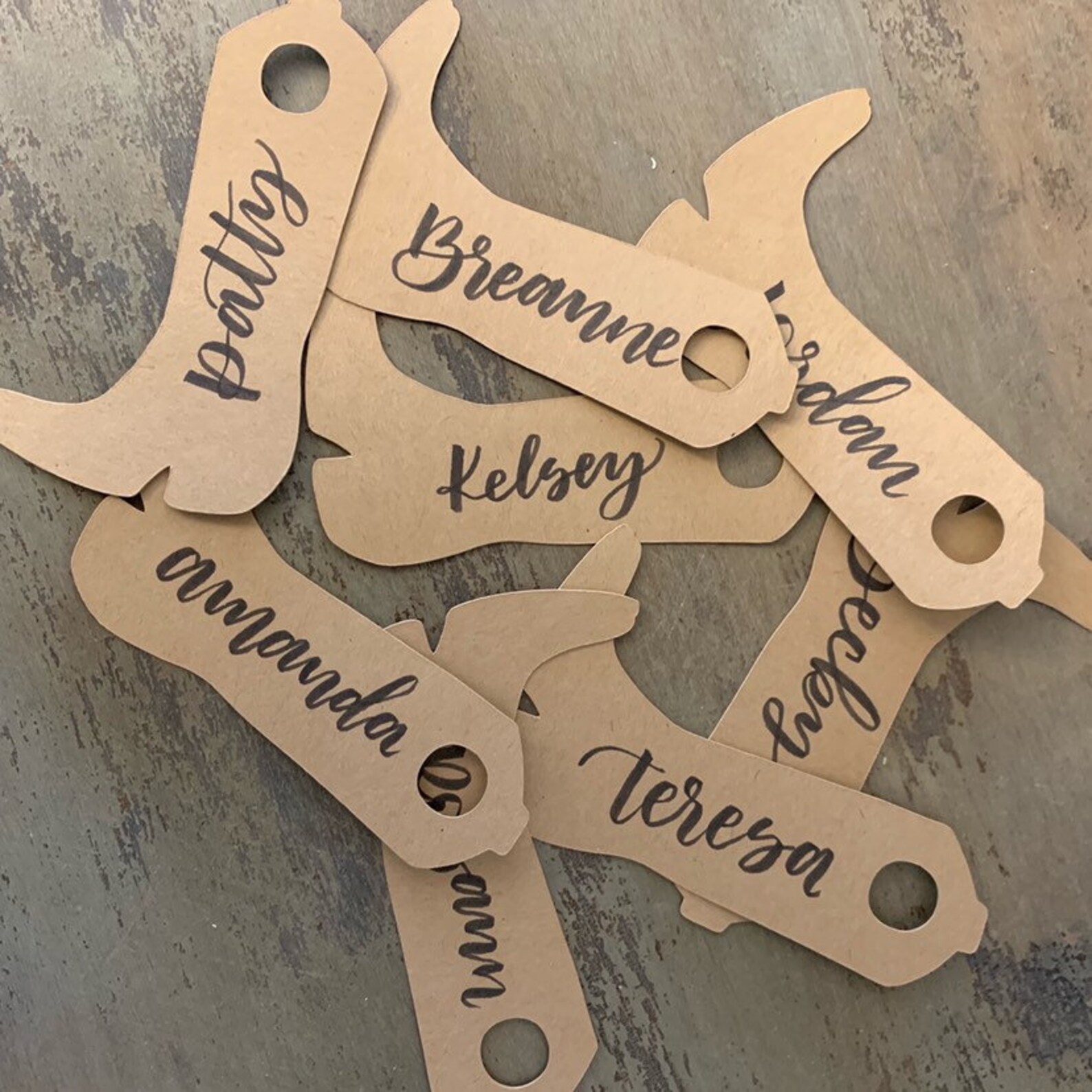 Boot-shaped Calligraphy name tag hand-lettered customizable | Etsy