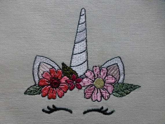 Unicorn machine embroidery design Unicorn Face Flowers | Etsy