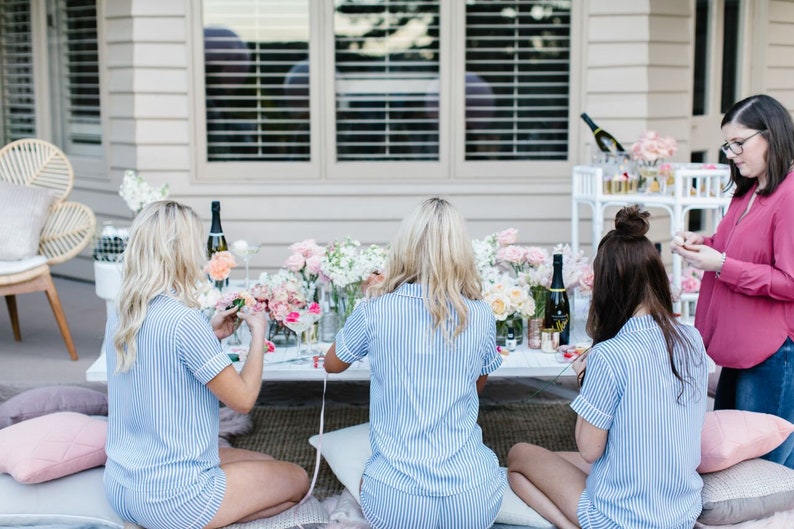 Bride Getting Ready Blue Stripe Pajama Set Bride Squad Soft Etsy