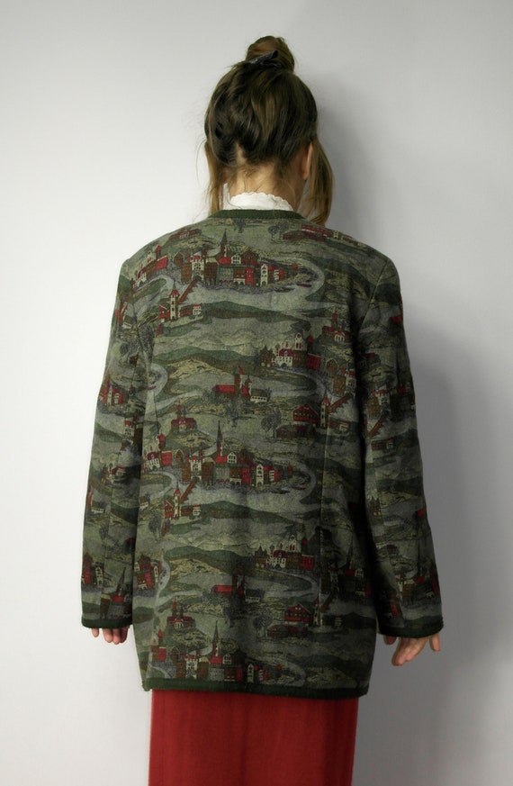 Vintage trachten Wool folk town scene Jacket / Meico… - Gem