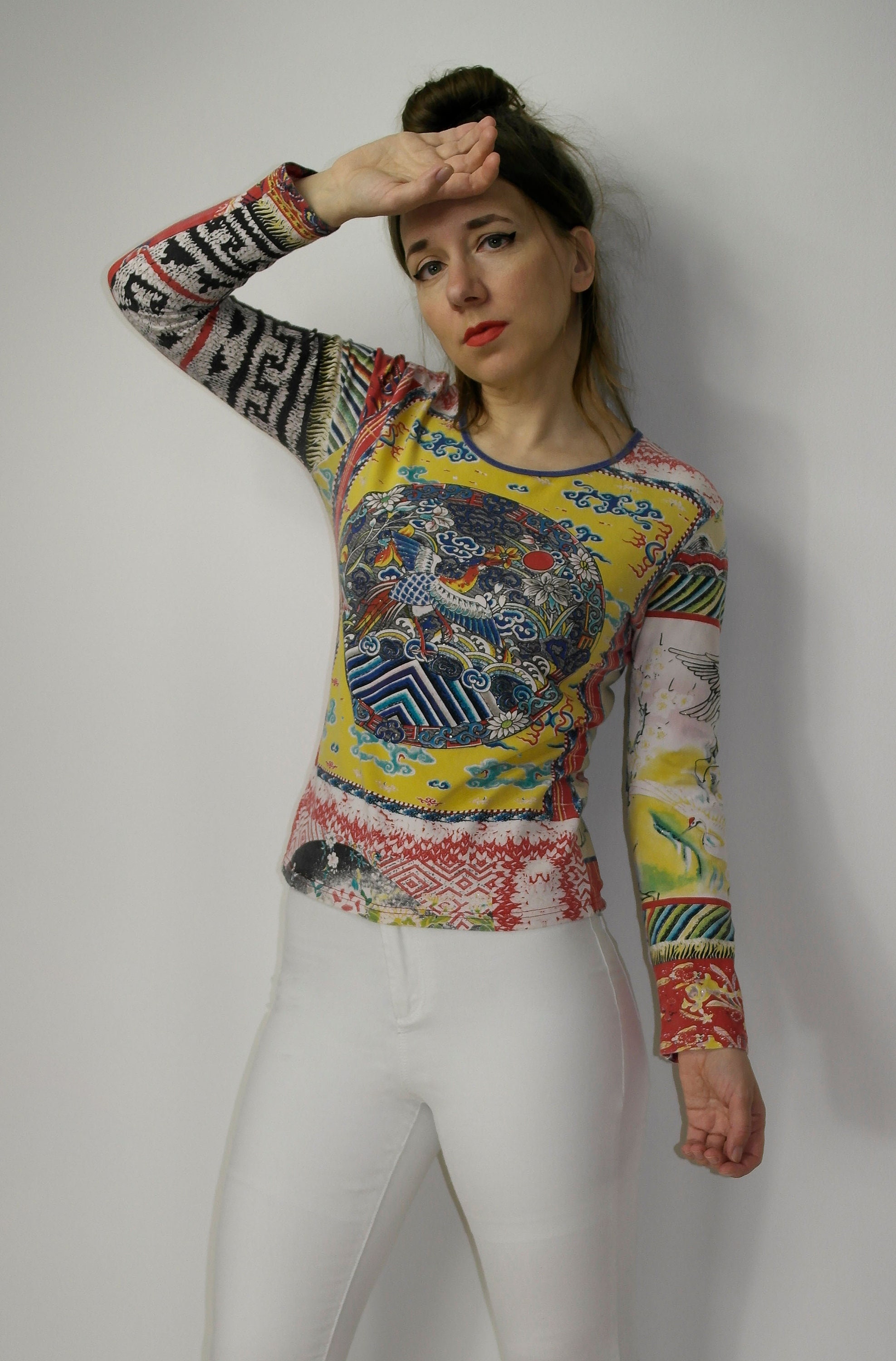 Vintage Vivienne Tam Asian Print Top Long Sleeve Patchwork Vintage Vivienne Tam Asian Print Top Long Sleeve Patchwork