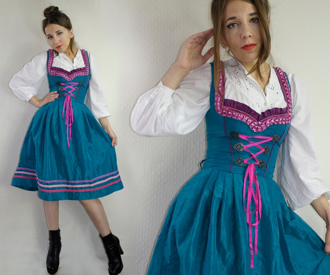 Trachten Dress / Dirndl Dress / Embroidery Folk Dress / Mid Length ...