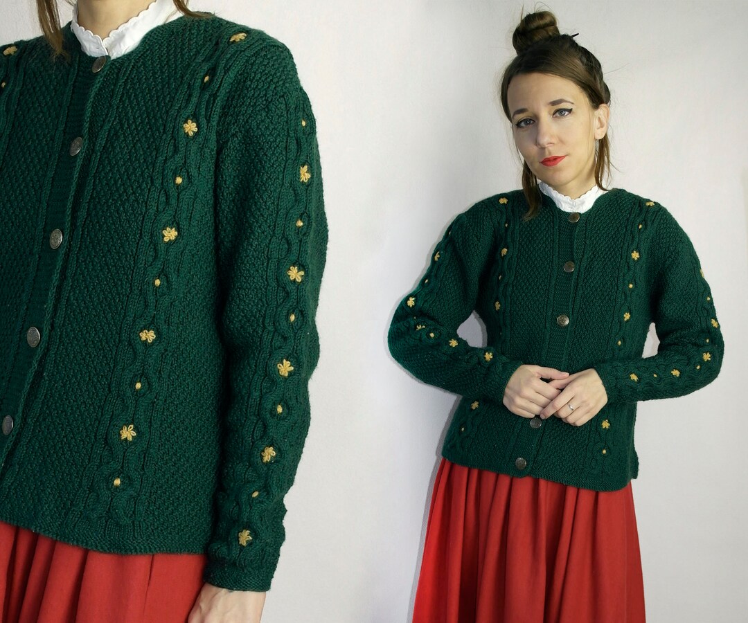 Vintage Austrian Trachten Handmade Cardigan / Green Bavarian Tyrolean ...