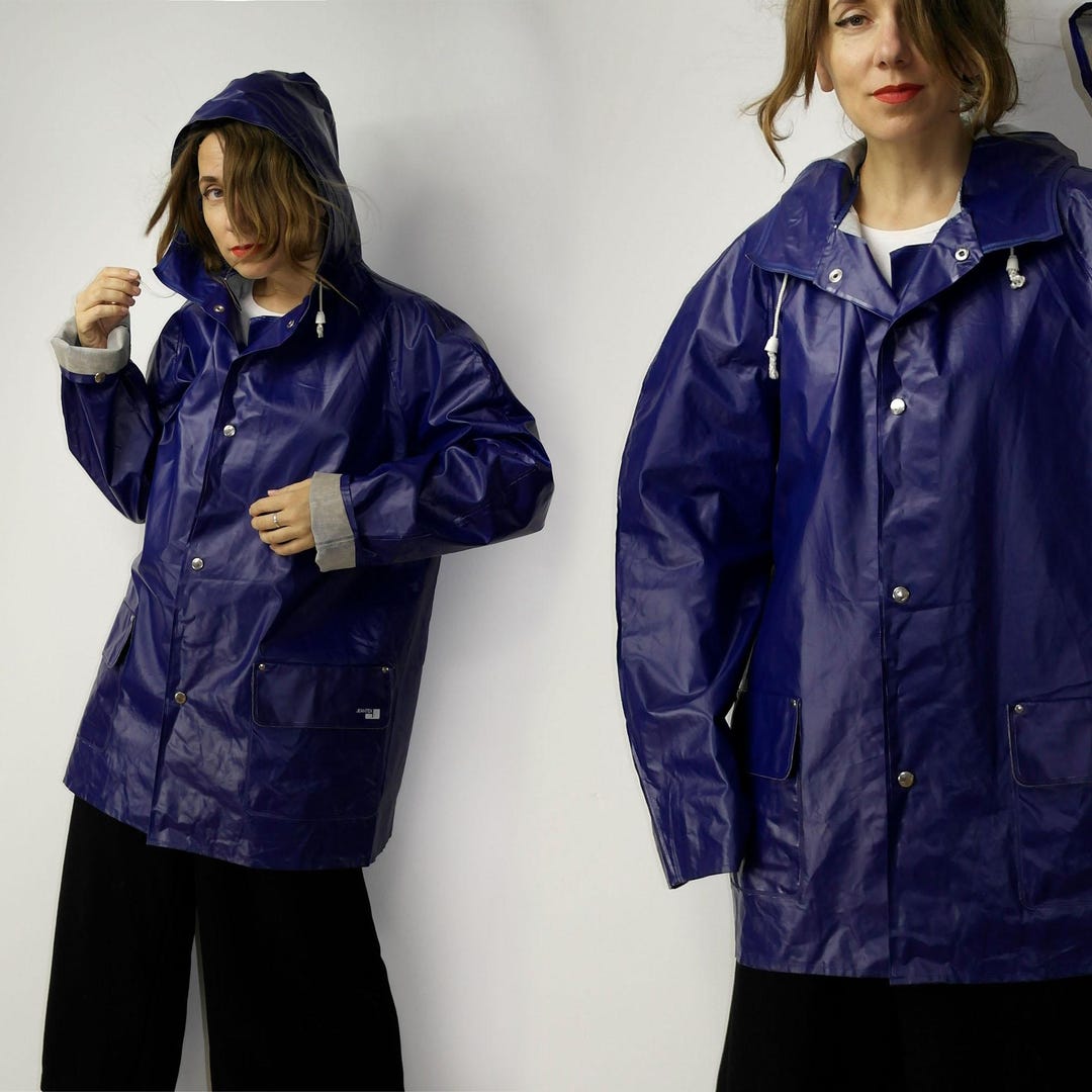 Raincoat PVC Jacket / Scandinavian Blue Vinyl PVC Jacket With the Hood ...