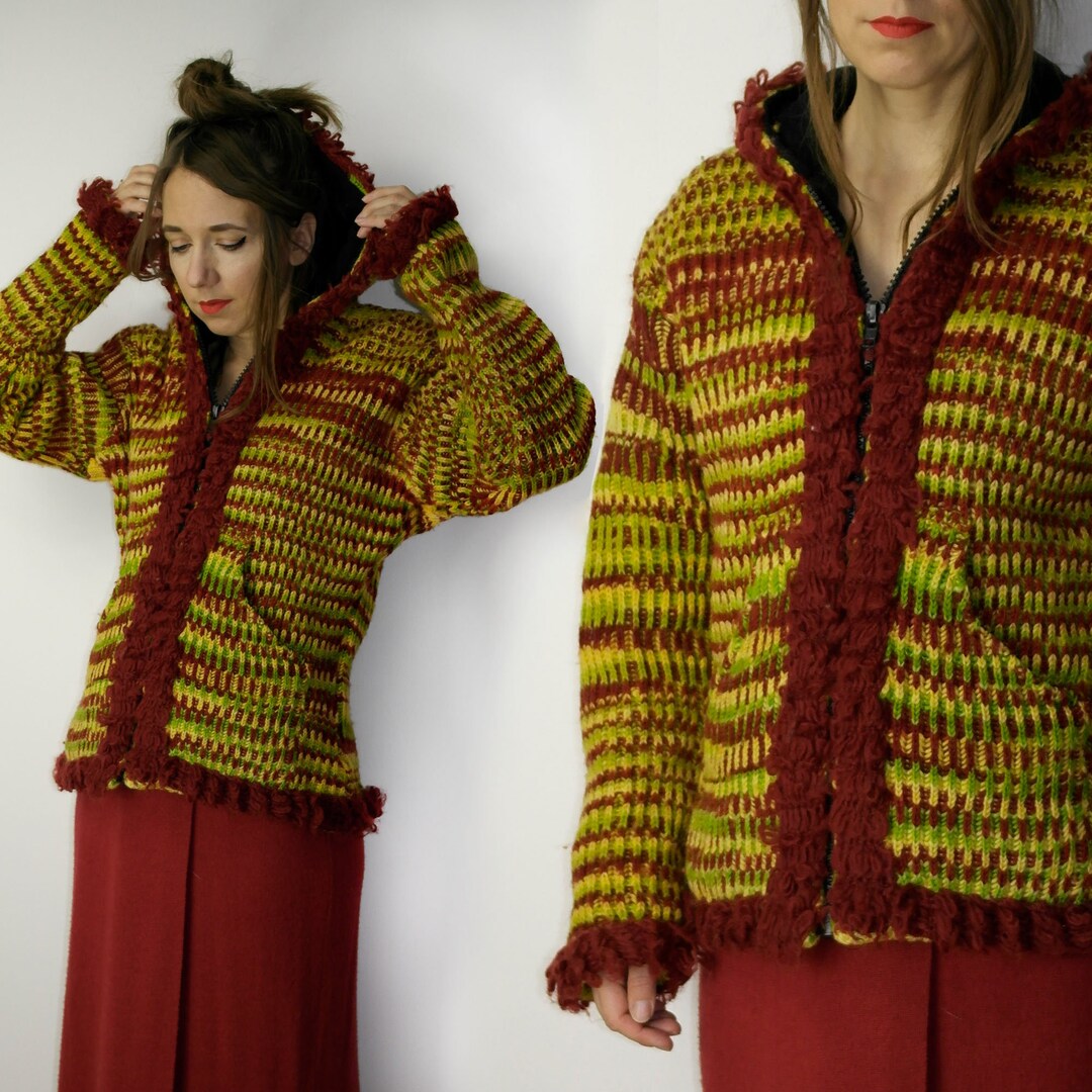 Mountain Wool Sweater With the Hood / Nepalese Zip up Hooded Cardigan ...