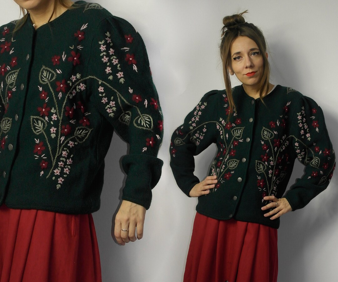 Vintage Austrian Trachten Wool Cardigan / Green Bavarian Tyrolean ...