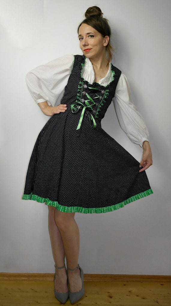 Trachten Dress / Black Dirndl Dress / Polka dot Folk … - Gem