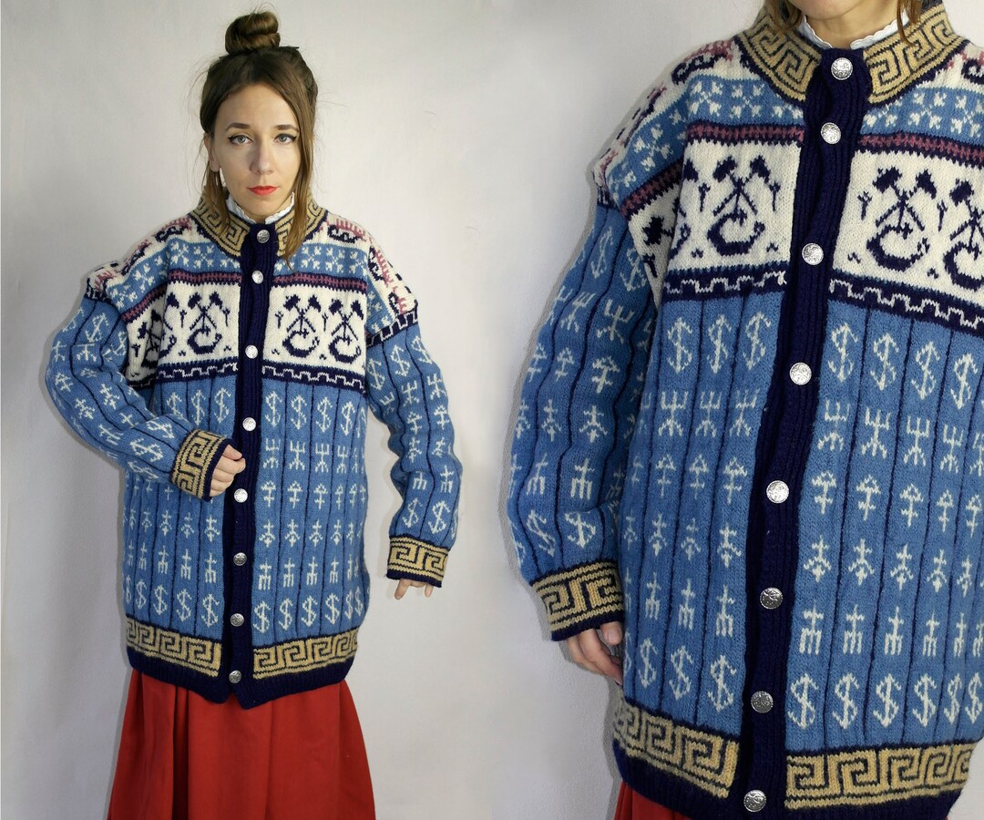 Vintage Scandinavian Norwegian Wool Sweater Coat / Nordic Vikings Wool ...