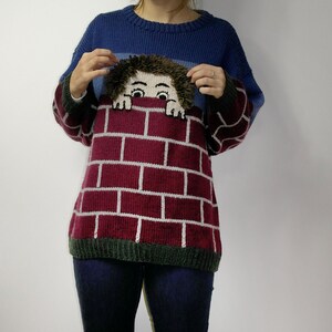 Vintage Hair Head Peaking Over a Brick Wall Sweater / Handmade Peter Gs ...